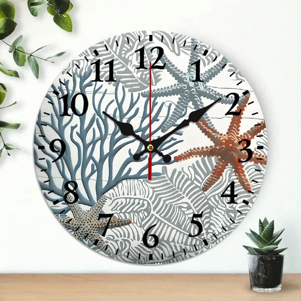 Creowell Starfish Coral Sea Fan Round Wooden Wall Clock 10 Inch 10x10in ...