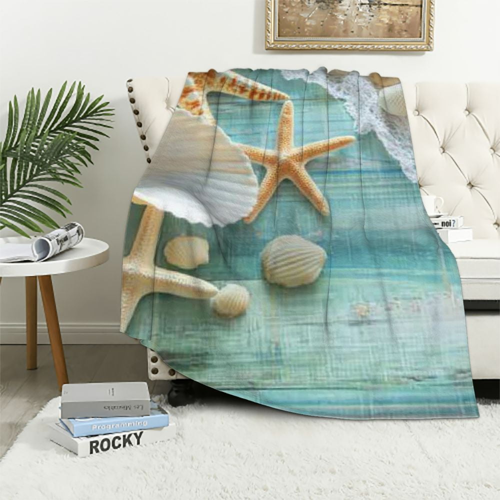 Creowell Starfish Seashell Blanket,Conch Sea Shell Throw Blanket for ...