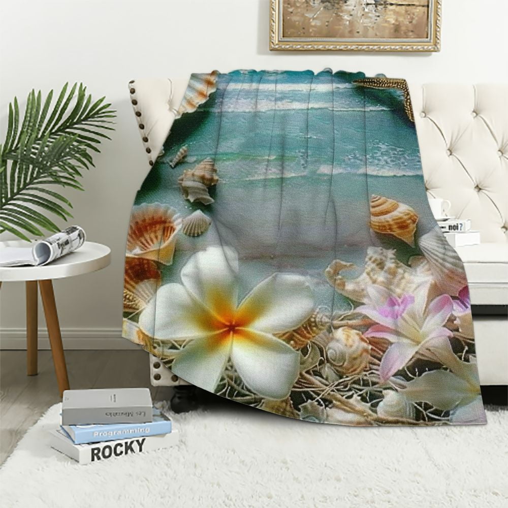 Creowell Starfish Seashell Conch Throw Blanket Coastal Beach Ocean ...