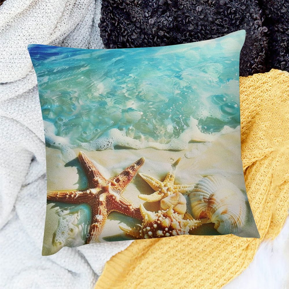 Creowell Starfish Shells Beach Decor Holiday Pillow Case for Home Sofa ...