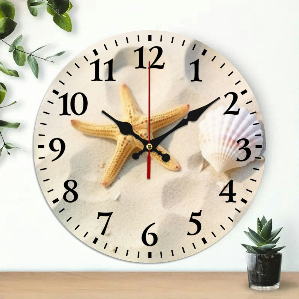 Creowell Starfish Shells Beach Wall Clock 10 Inch Decorative Art ...