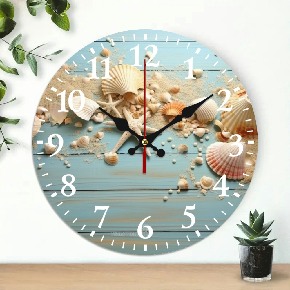 Creowell Starfish Shells Ocean Wooden Wall Clock 10 Inch Battery ...