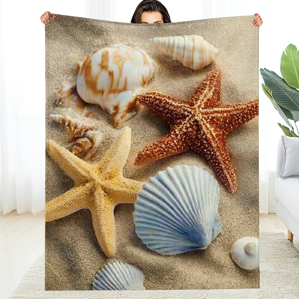 Creowell Starfish Throw Blanket Sea Star Seashells Plush Couch Bed ...