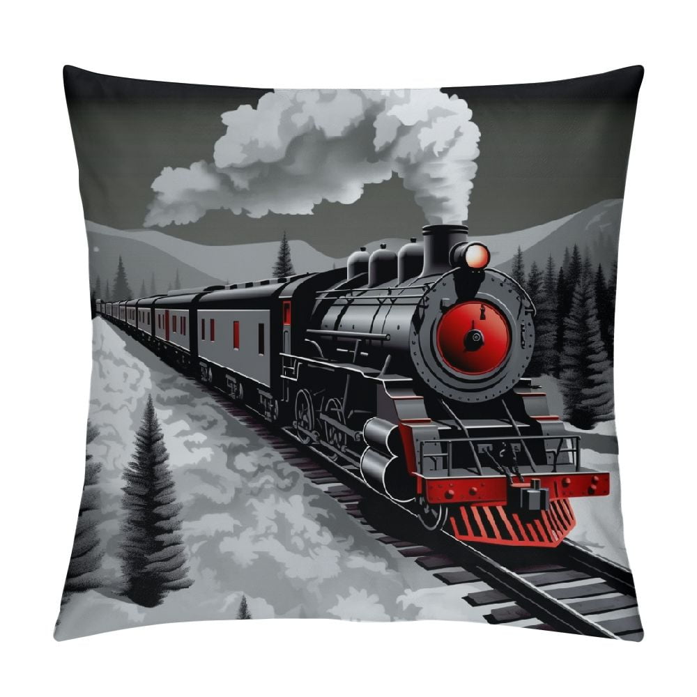 Creowell Steam Engine Throw Pillow Cushion Cover, Locomotive Red Black ...