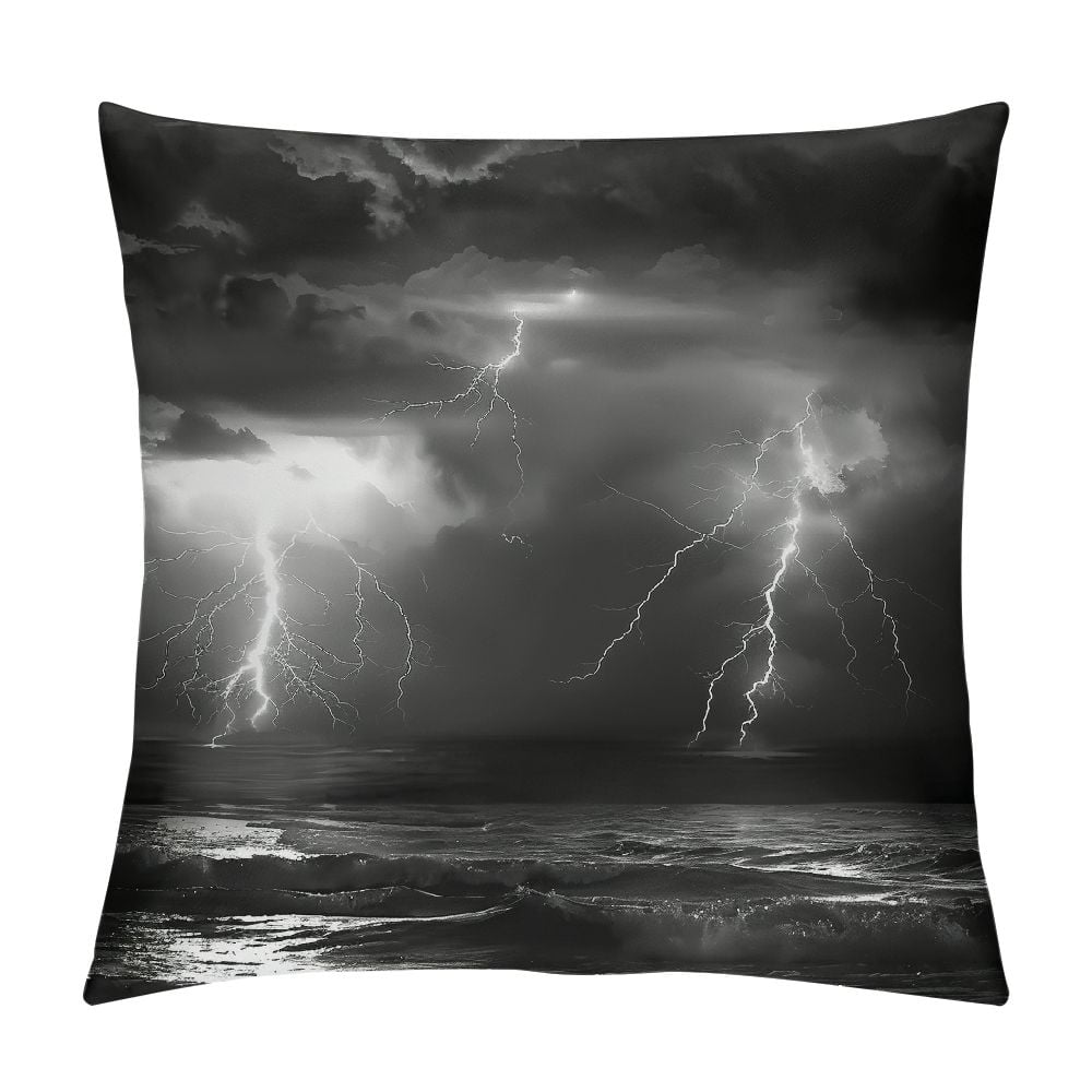 Creowell Storm Sea Pillow Covers Black White Ocean Lightning Throw ...
