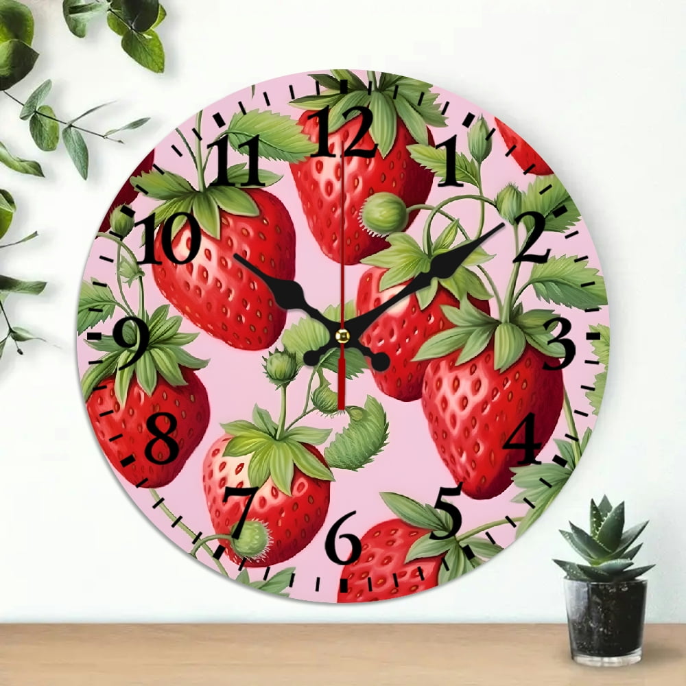Creowell Strawberries Wall Clock Battery Operated 10 Inch Decor 10x10in ...