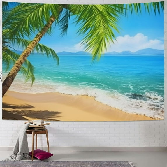 Creowell Summer Beach Theme Tapestry Wall Hanging Palm Trees Ocean Sea ...