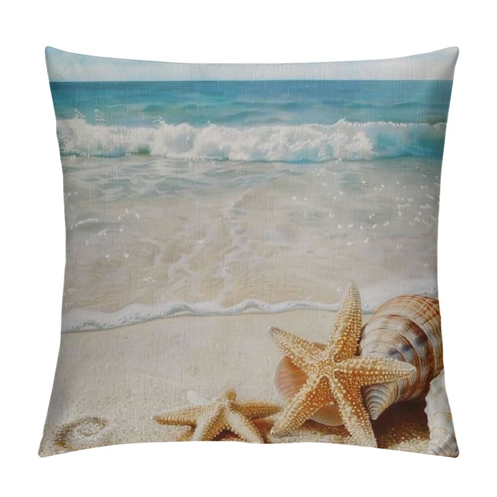 Creowell Summer Beach Throw Pillow Covers\ Blue Ocean Sea Starfish ...