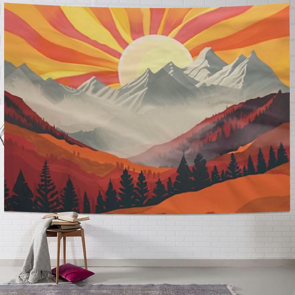 Creowell Sun Tapestry Vintage Tapestry Mountain Wall Hanging Landscape ...