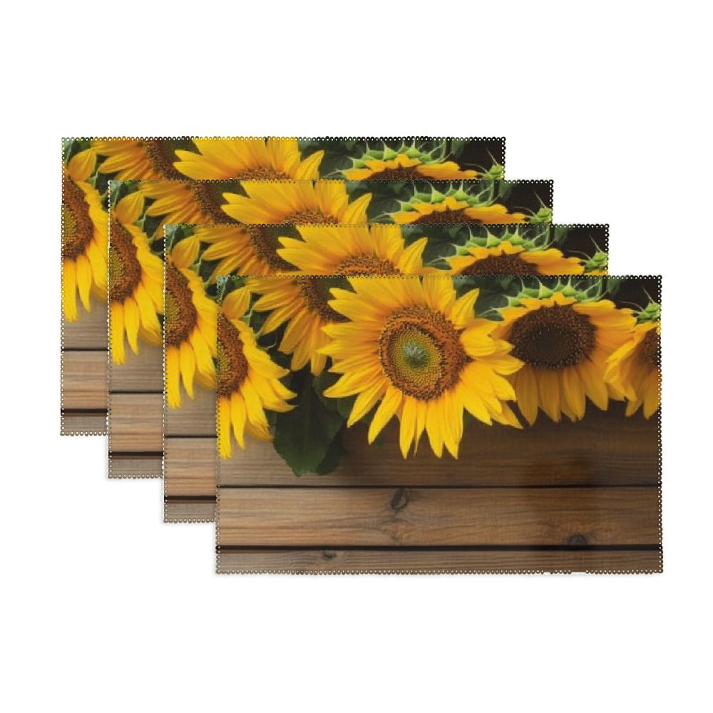 Creowell Sunflower Placemats Set of 4 Background Sunflowers Washable ...