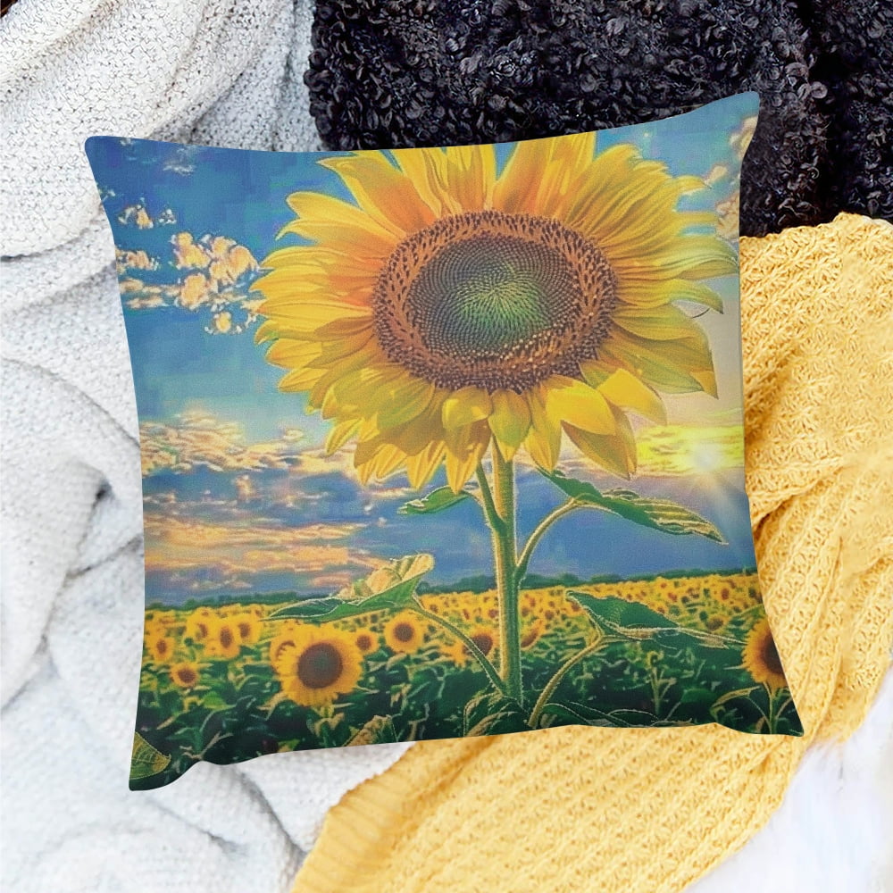 Creowell Sunflower Theme Pillow Covers for Home Sofa Couch Decor - Set ...