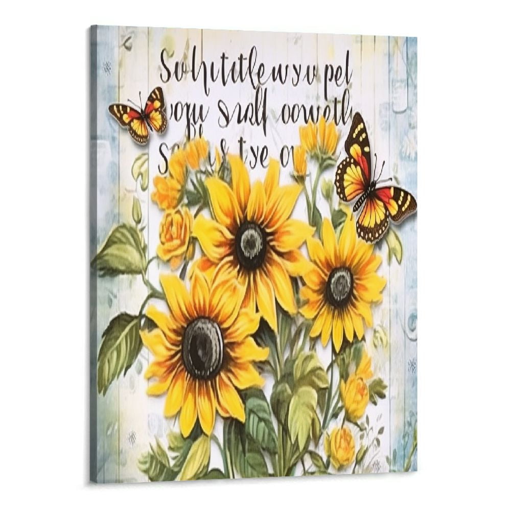 Creowell Sunflower Wall Art, Yellow Flower with Inspirational Quotes on ...