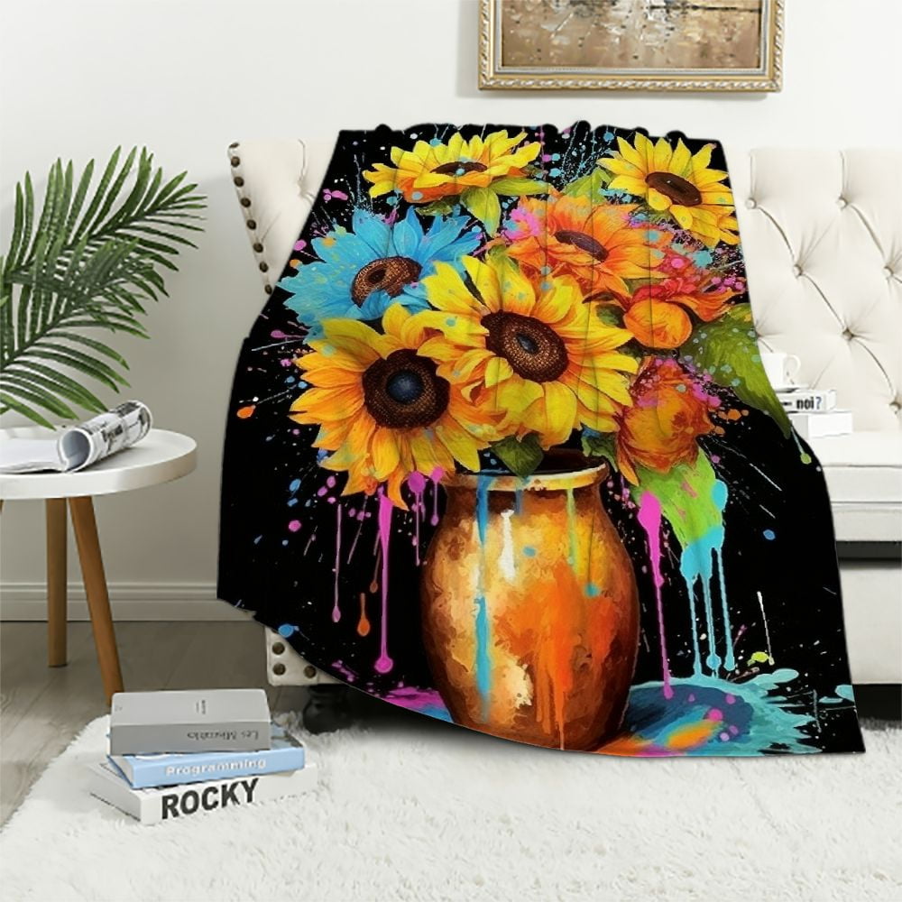 Creowell Sunflowers Paint Splatters Pop Art Print Throw Blanket for Bed ...
