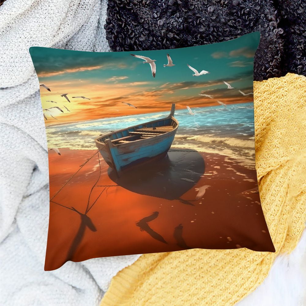 Creowell Sunset Birds Beach Square Cushion Cover for Home Sofa Couch ...