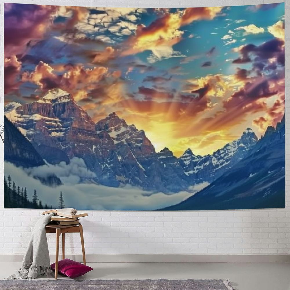 Creowell Sunset Mountain Tapestry Foggy Forest Tree Nature Landscape ...