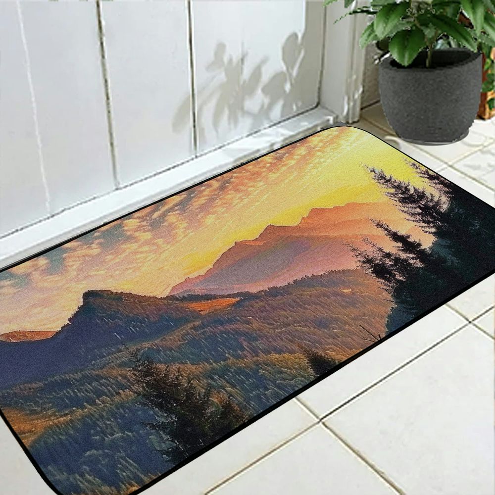 Creowell Sunset Mountain Trees Door Mats Non-Slip Entrance Mat for Home ...