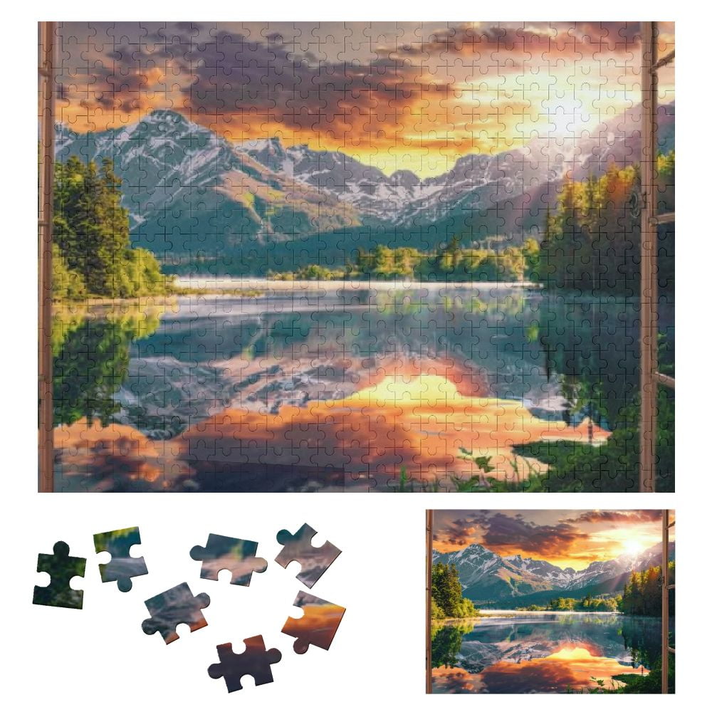 Creowell Sunset Mountains Lake Wooden Jigsaw Puzzle Challenging ...