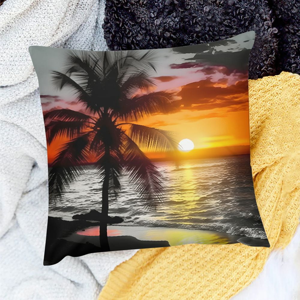 Creowell Sunset Palm Tree Beach Farmhouse Decor Pillow Covers for Home ...