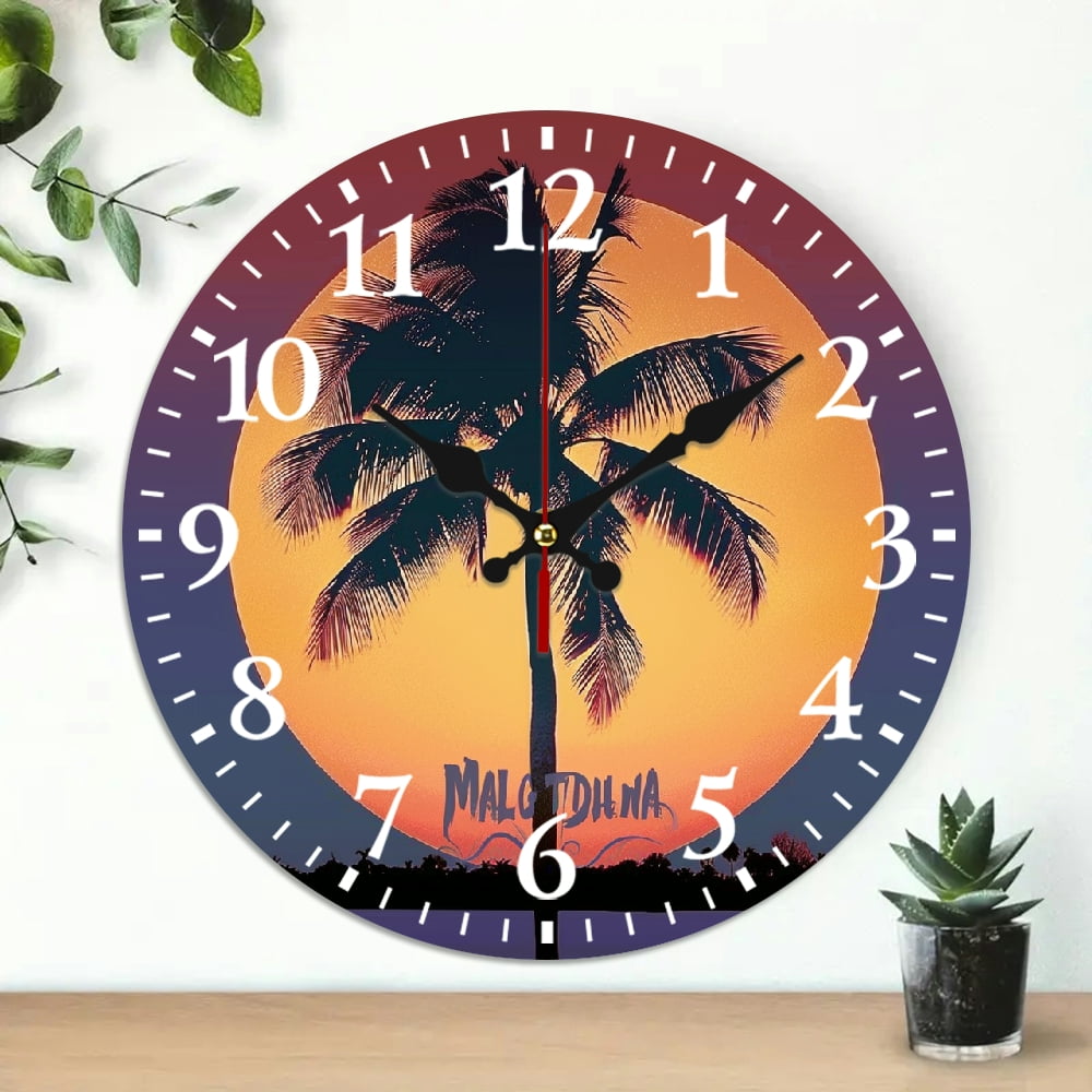 Creowell Sunset Palm Tree Florida Wall Clock Battery Operated 10 Inch ...