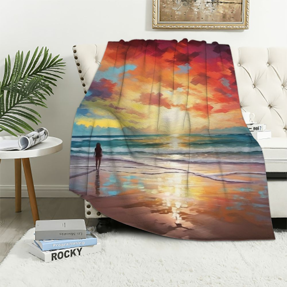 Creowell Sunset Print Throw Blanket for Bed Couch Car, Soft Plush ...