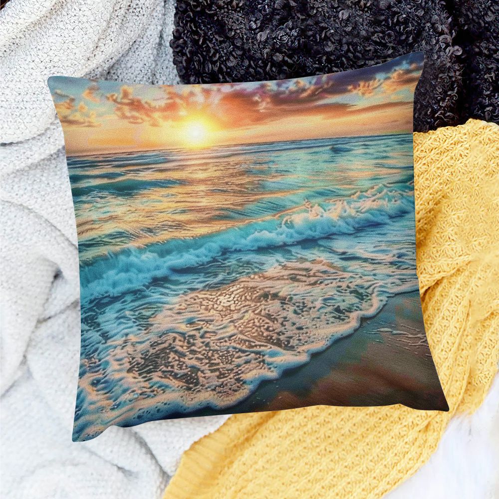 Creowell Sunset Waves Beach Pillow Covers Farmhouse Decor for Home Sofa ...