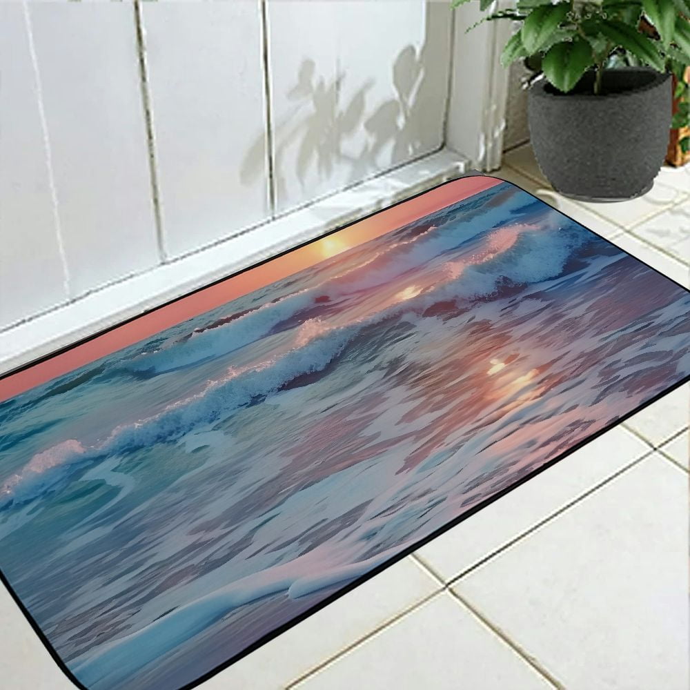 Creowell Sunset Waves Surfboard Felt Square Floor Mat for Home Entrance ...