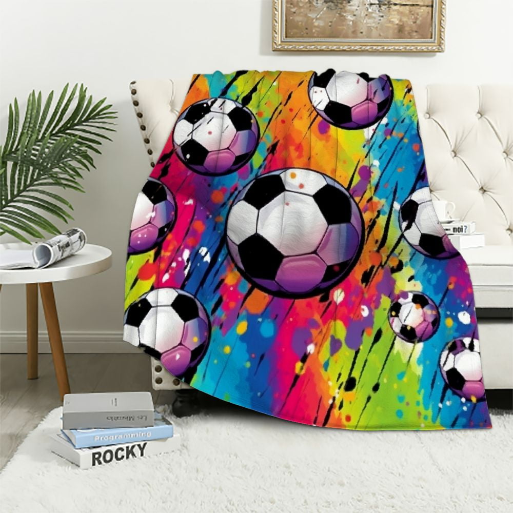 Creowell Super Soft Soccer Blanket Lightweight Cozy Printed Flannel ...