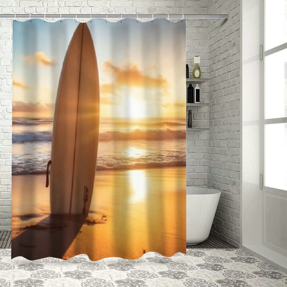 Creowell Surfboard Beach Sunset Pretty Shower Curtain Bathroom Decor ...