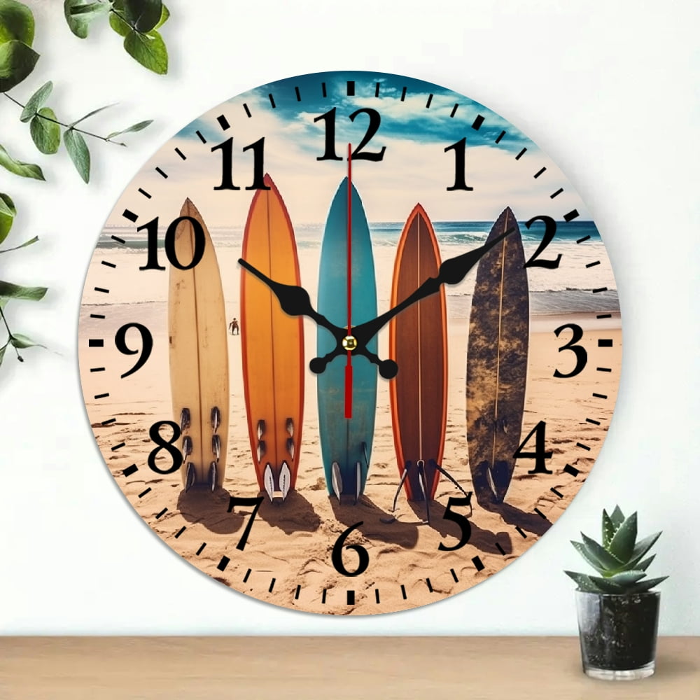 Creowell Surfboards Sandy Beach Ocean Wall Decor 10 Inch Clock 10x10in ...