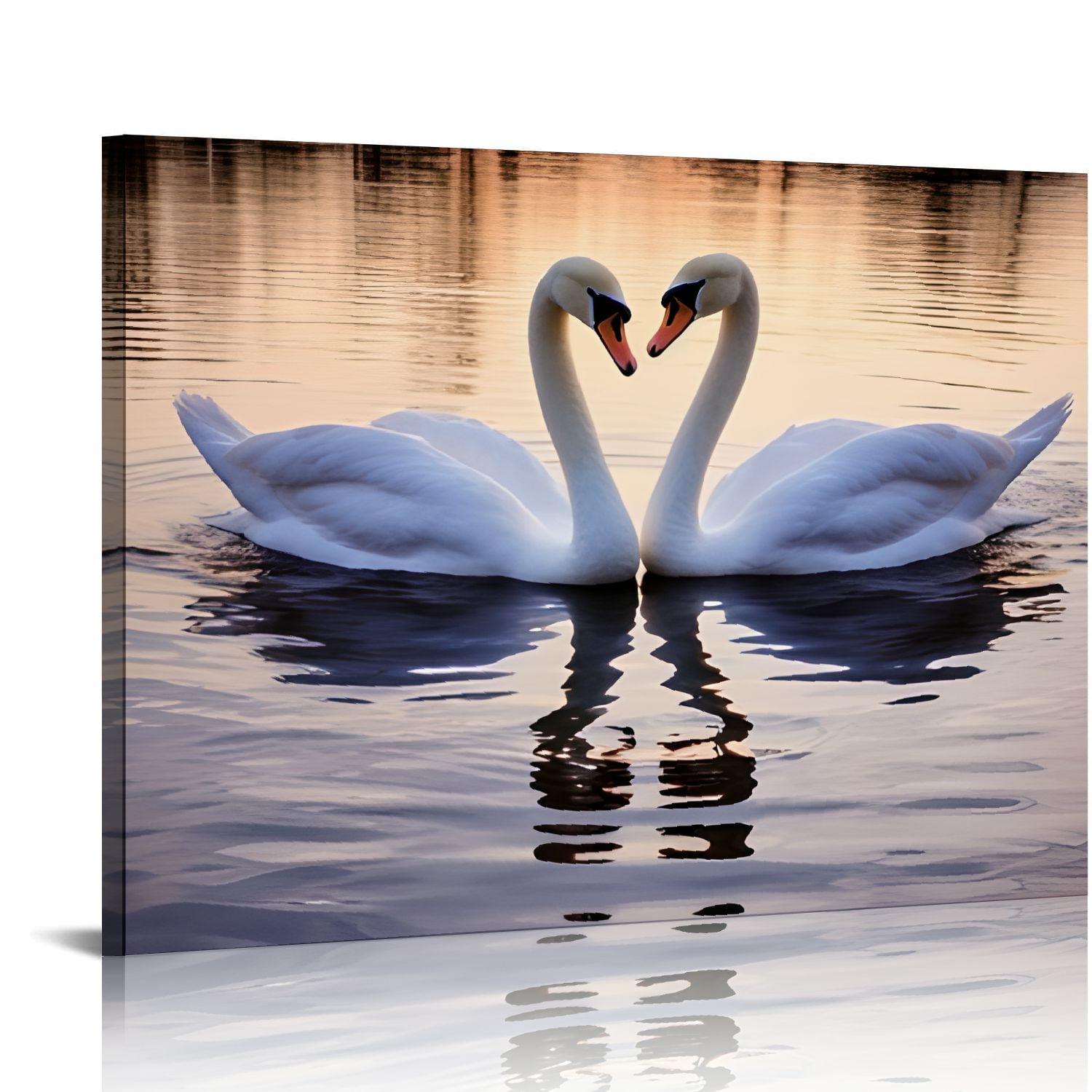 Creowell Swans Heart Shape Canvas Wall Art Print Ready to Hang for ...