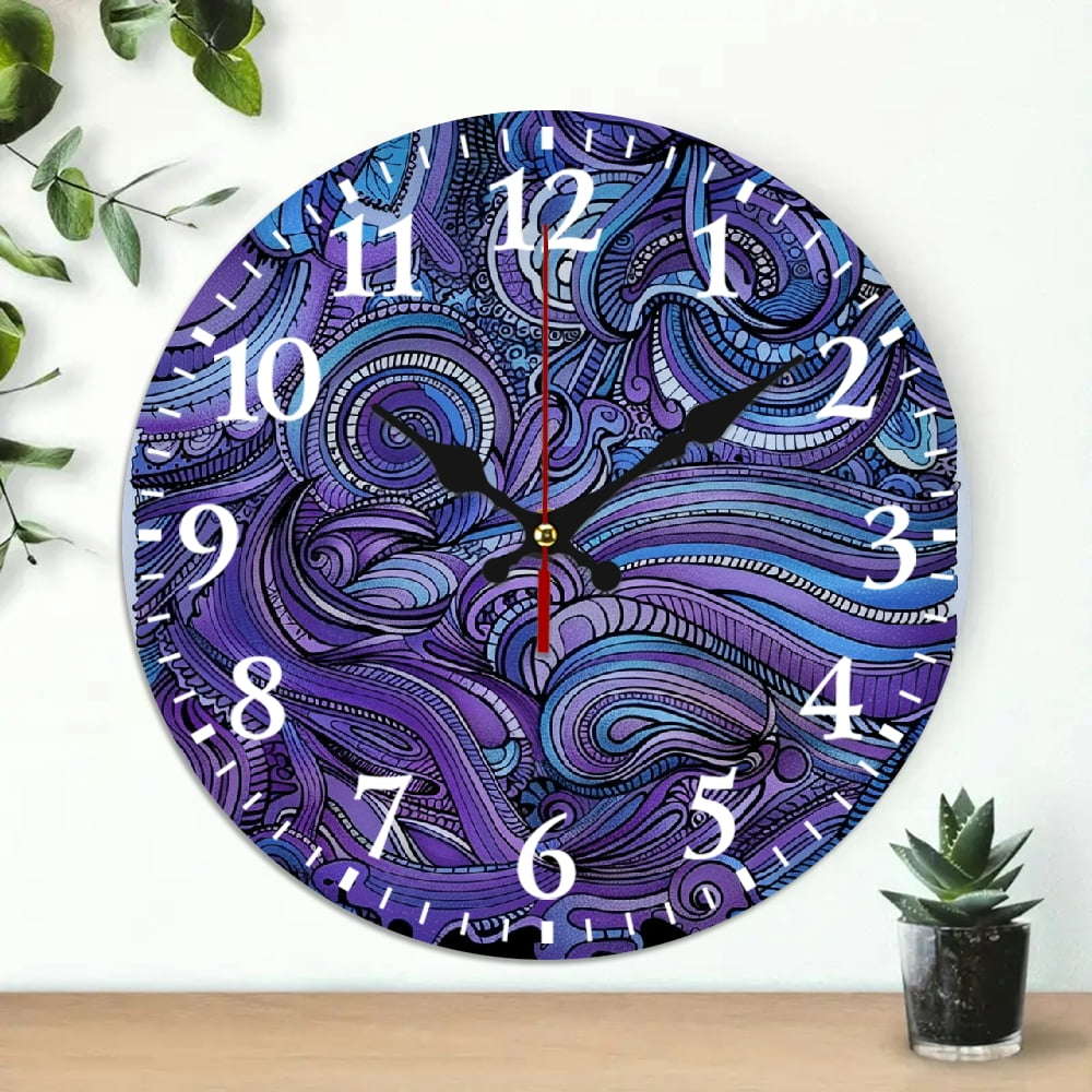 Creowell Swirls And Waves Round Wooden Wall Clock 10 Inch Home Decor ...
