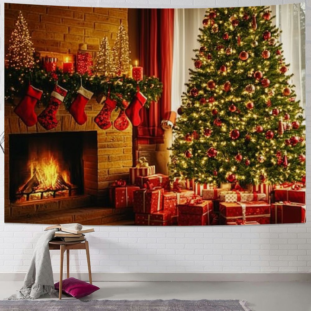 Creowell Tapestry Colorful Backdrop, Xmas Santa Claus, Reindeer, Tree ...