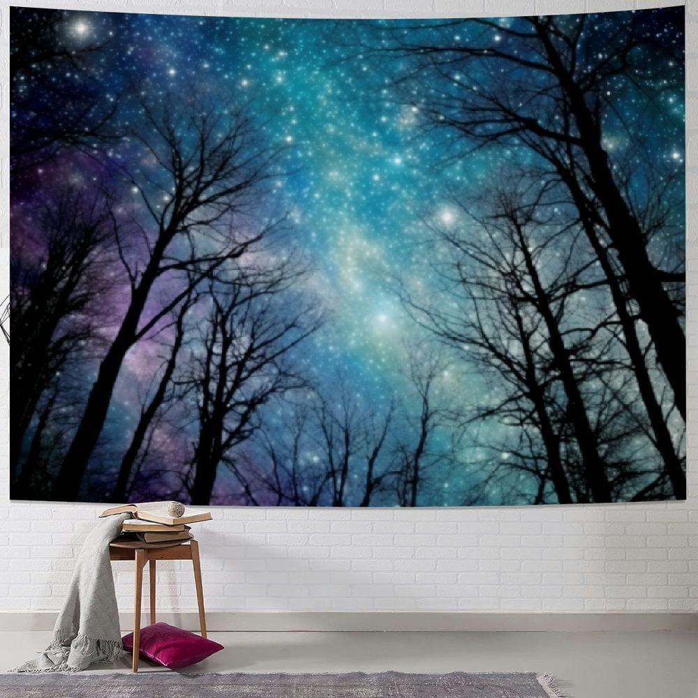 Creowell Tapestry Forest Starry Scenery Tapestry Wall Hanging, Night ...