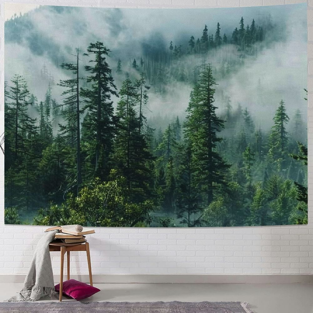 Creowell Tapestry Wall Hanging,Fog Mountain Forest Misty View from ...