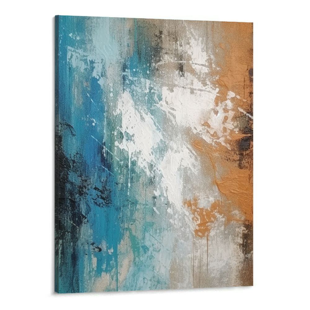 Creowell Teal Abstract Canvas Wall Art Blue and Brown Abstract Pictures ...