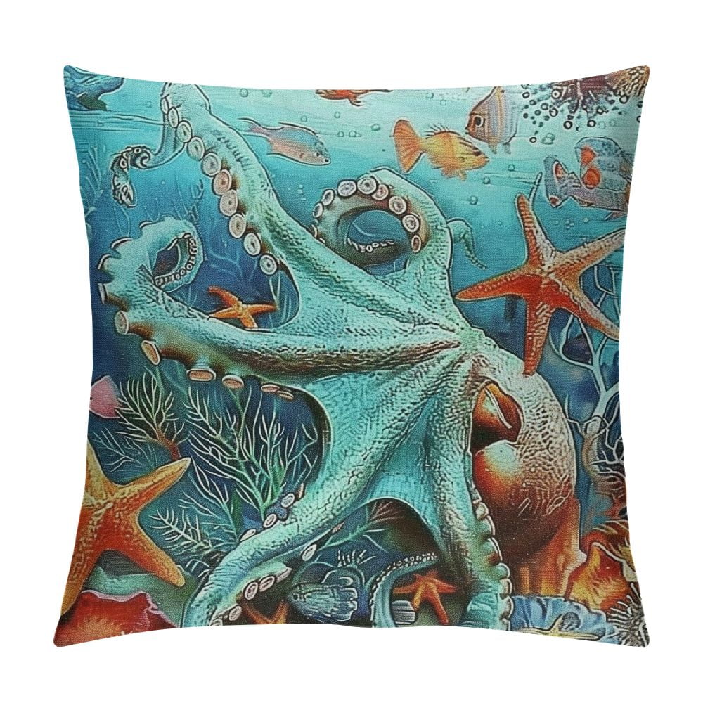 Creowell Teal Pillow Covers, Blue Green Starfish Throw Pillow Covers ...
