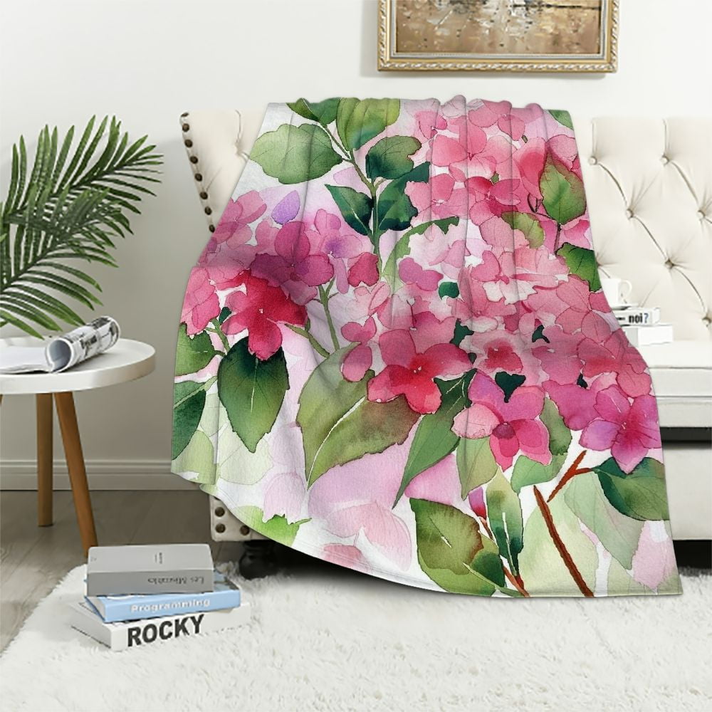Creowell Throw Blanket Hydrangea Raspberry Pink Hedgerow Watercolor ...