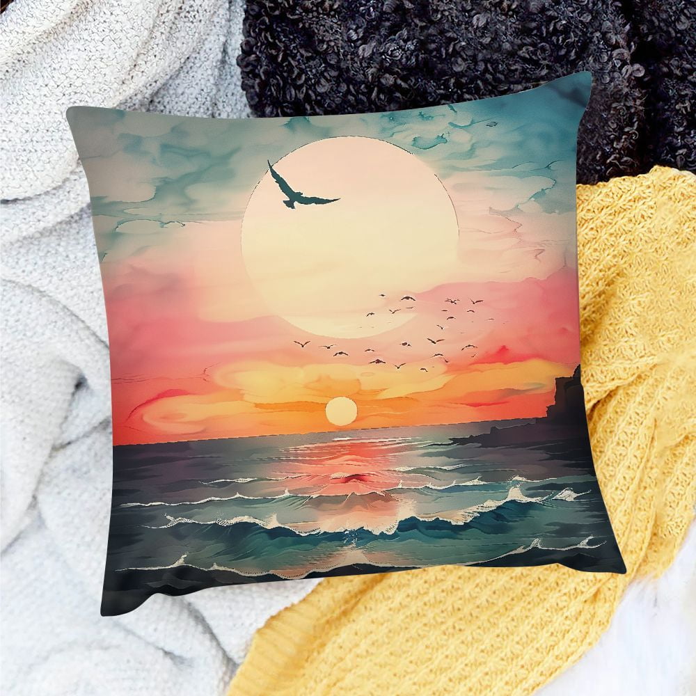 Creowell Throw Pillow Cover Bird Sunset Metaphysical Painting Home Sofa ...