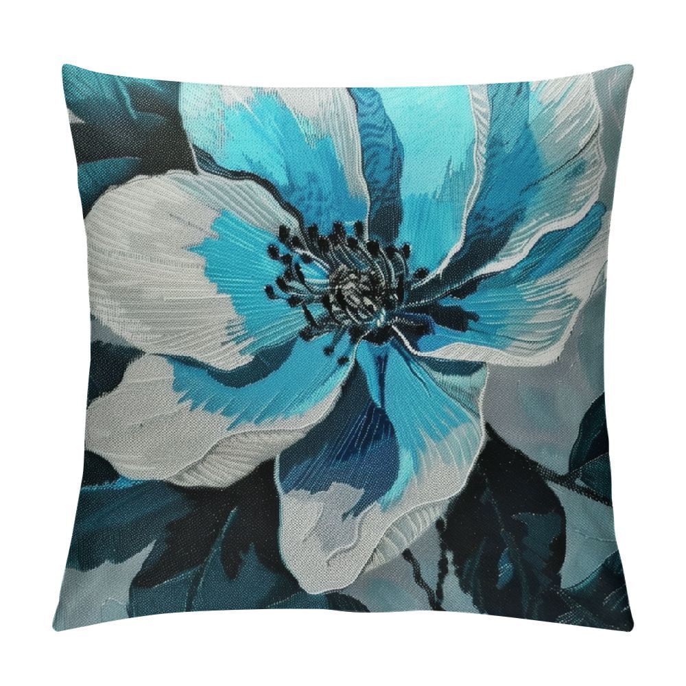 Creowell Throw Pillow Cover Blue Flower Floral Teal Pattern with Roses ...