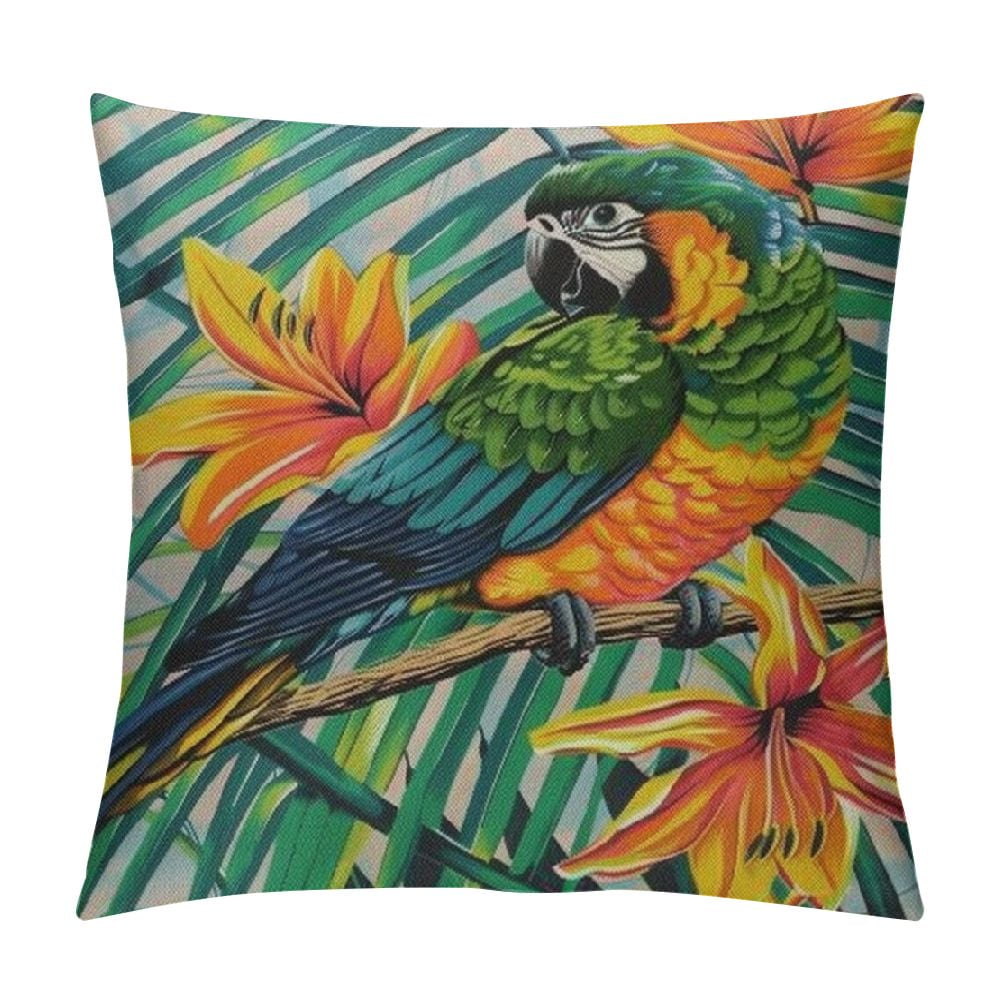 Creowell Throw Pillow Cover Parrot Bird Floral Exotic Tropical Plants ...