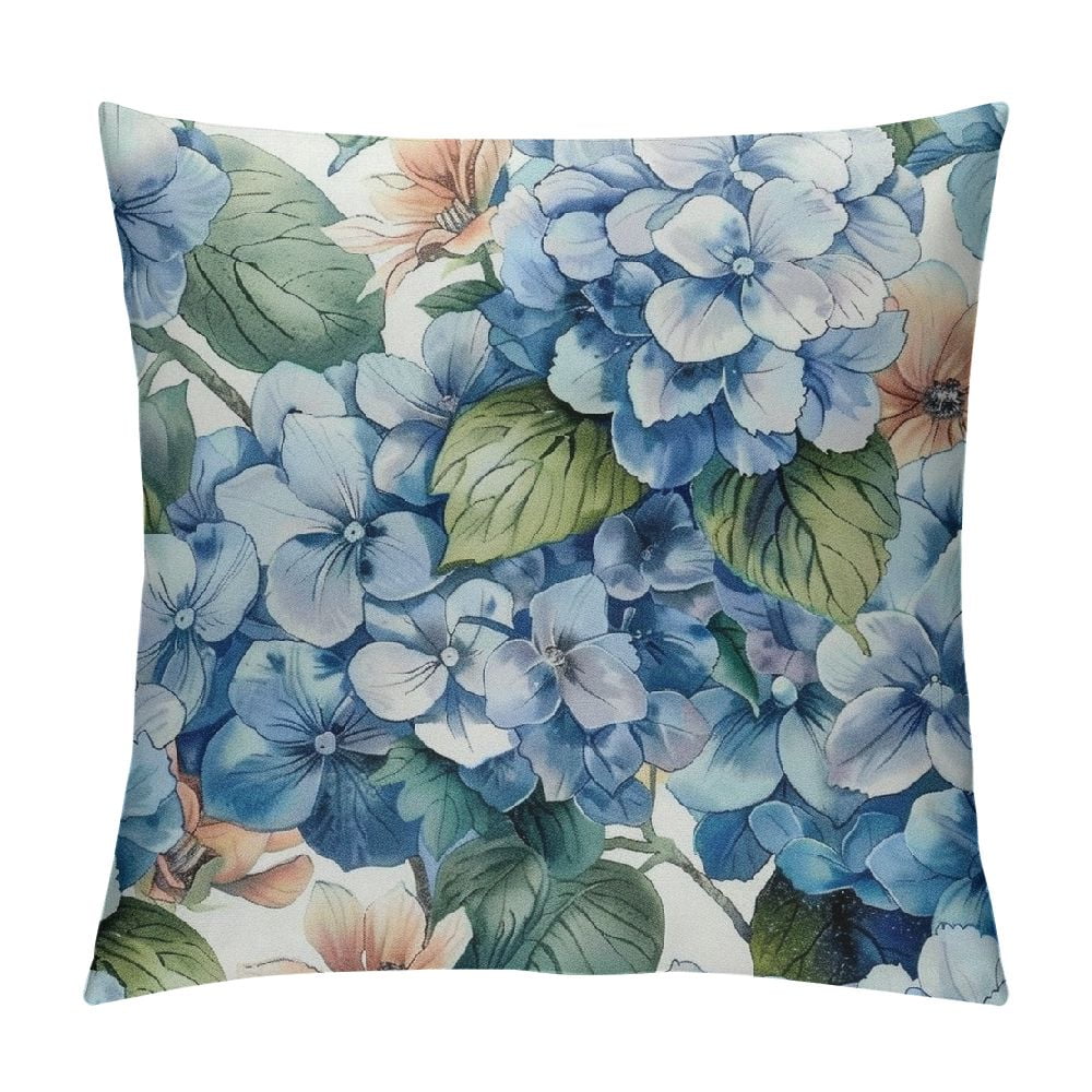 Creowell Throw Pillow Cover Pattern Hydrangea Watercolor of Blue Flower ...