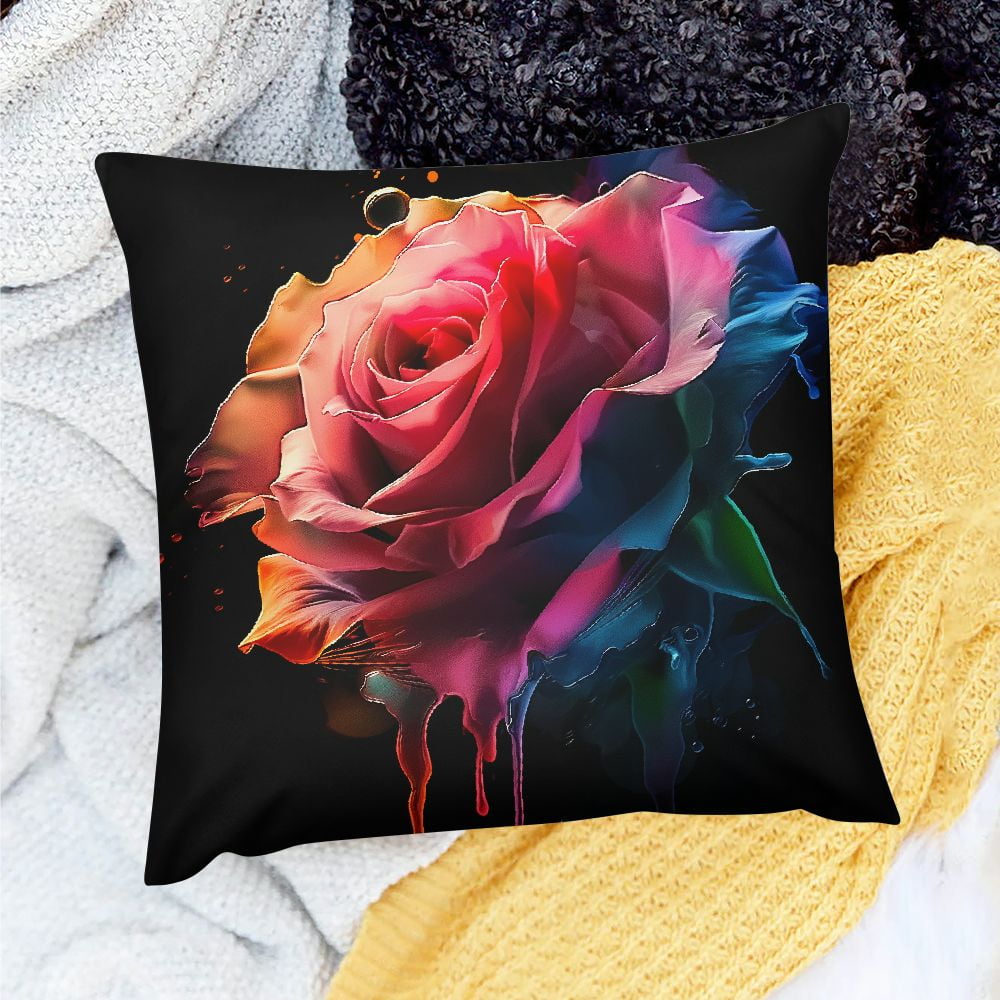 Creowell Throw Pillow Cover Rose Paint Black Background Home Sofa Couch ...