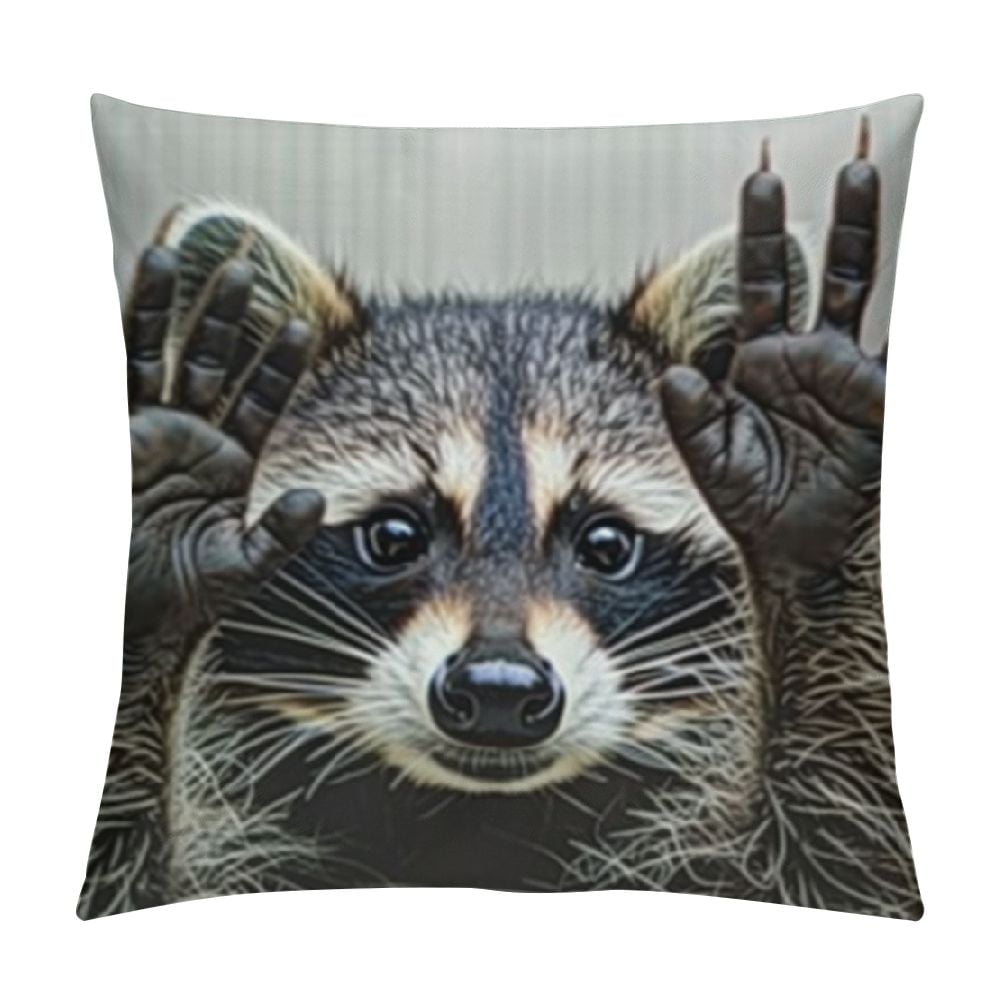Creowell Throw Pillow Covers for Couch Funny Cute Raccoon Bed Or Sofa ...
