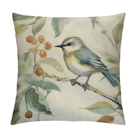 Creowell Throw Pillow Covers Fall Farmhouse Birds Leaves Print Green ...