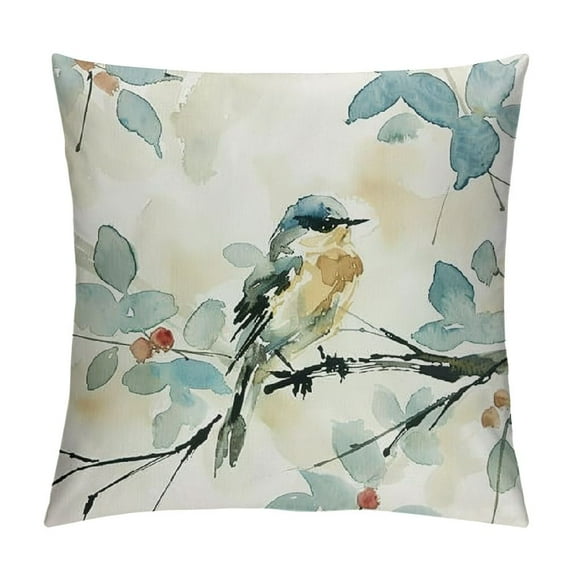 Creowell Throw Pillow Covers Fall Farmhouse Birds Leaves Print Green ...