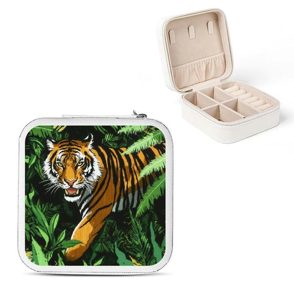 Creowell Tiger Jungle Leaves PU Leather Jewelry Box, Flexible Storage ...