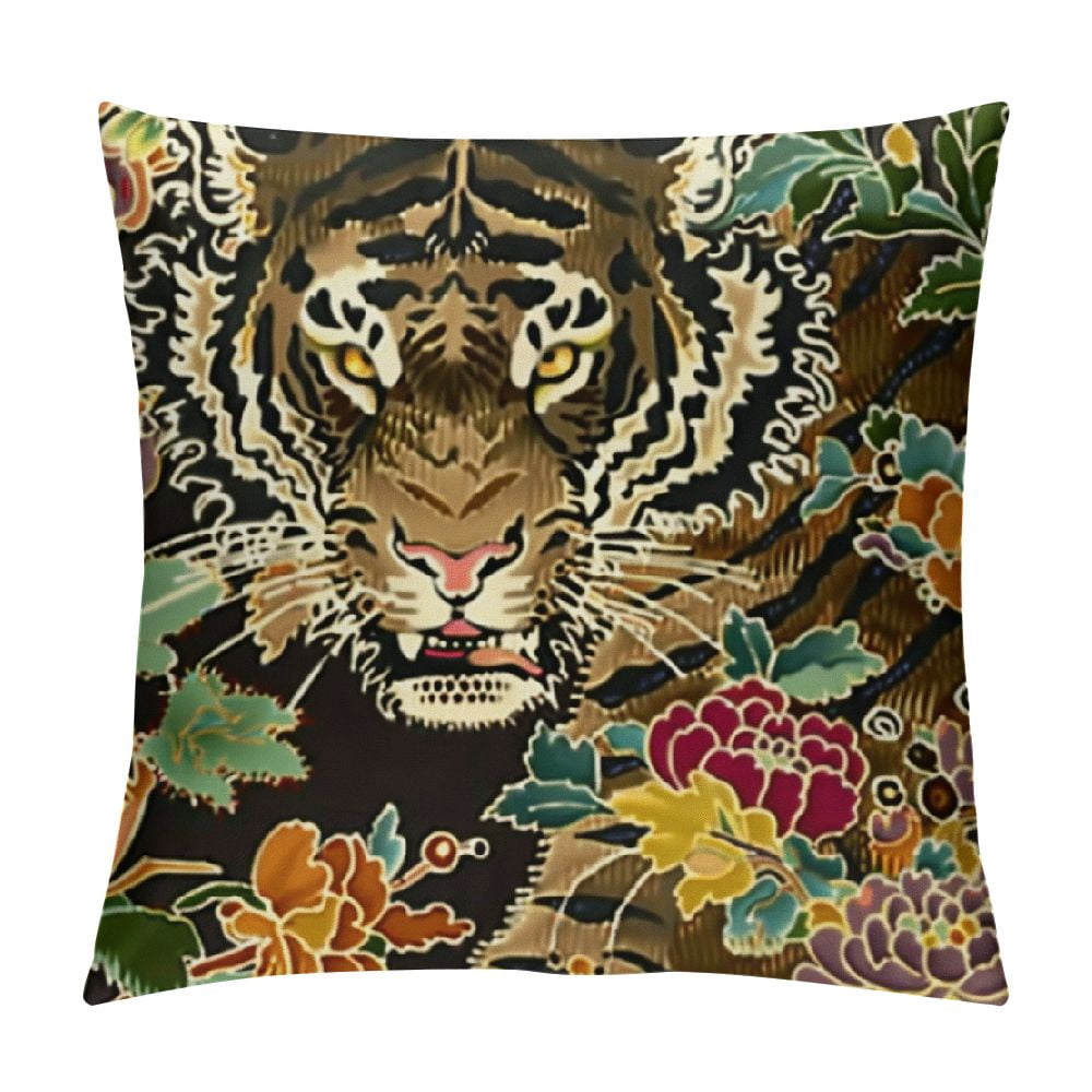 Creowell Tiger Pillow Cover Chinoiserie Animal Print Tiger Stripe ...