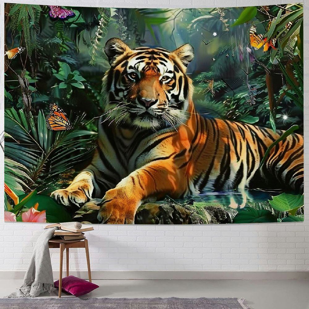 Creowell Tiger Tapestry, Jungle Tapestry Wall Hanging, Forest Animal in ...