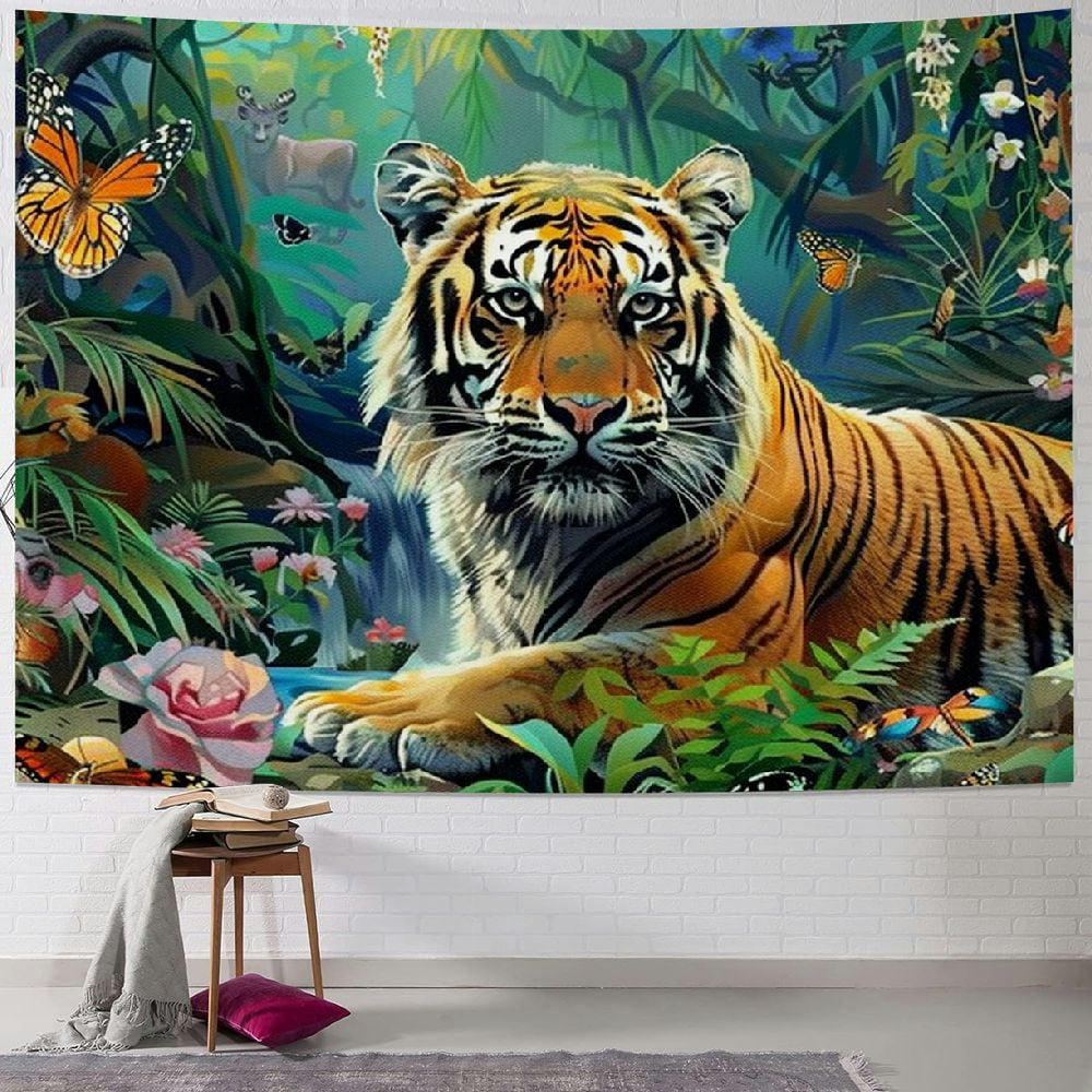 Creowell Tiger Tapestry, Jungle Tapestry Wall Hanging, Forest Animal in ...