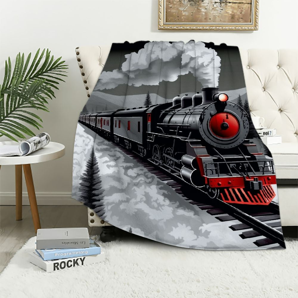 Creowell Train Tracks Forest Print Throw Blanket for Bed Couch Car Kids ...